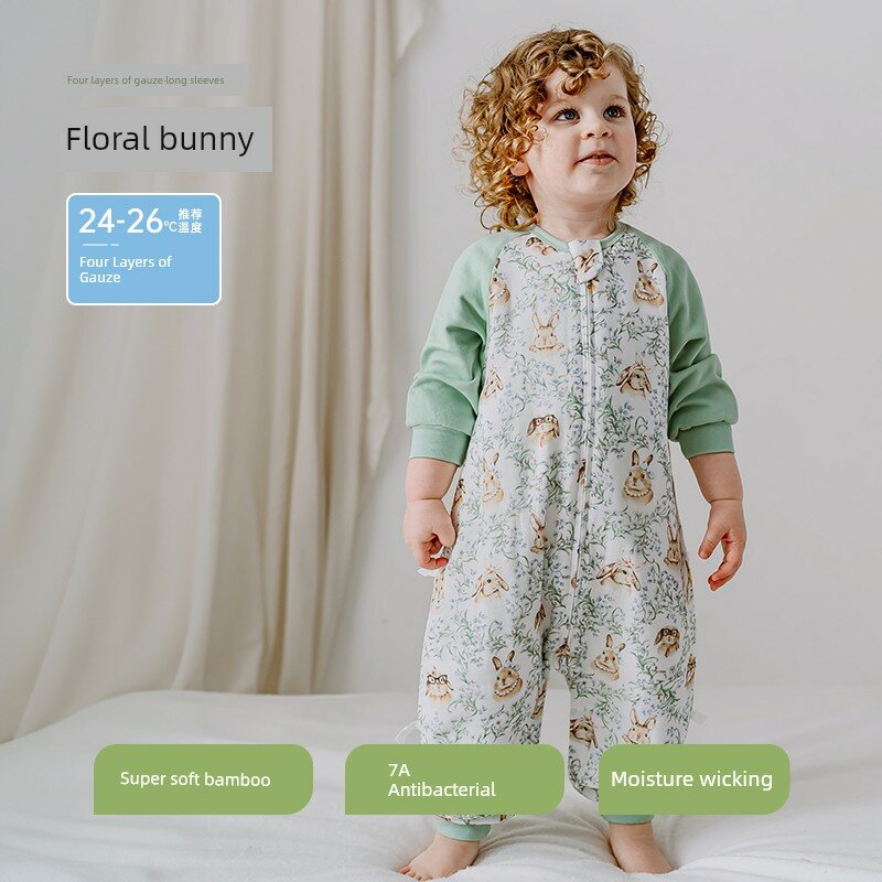 ELLEbaby Хлопковый муслин детский спальный мешок с рисунком Цветочный Кролик, длинный рукав, для роста 105-120 см
