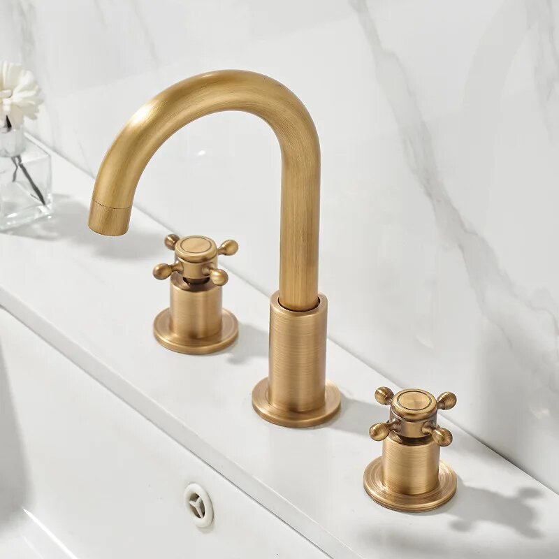 Бrass three-hole Basin Faucet split Bathroom Retro hand wash basin Hot and Cold Water Faucet YK-007-1