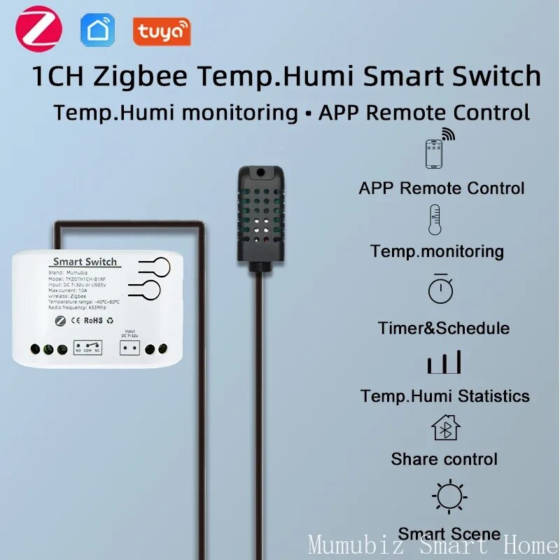 Умный выключатель mumubiz TH10 Zigbee с датчиком температуры и влажности Input 85-250V