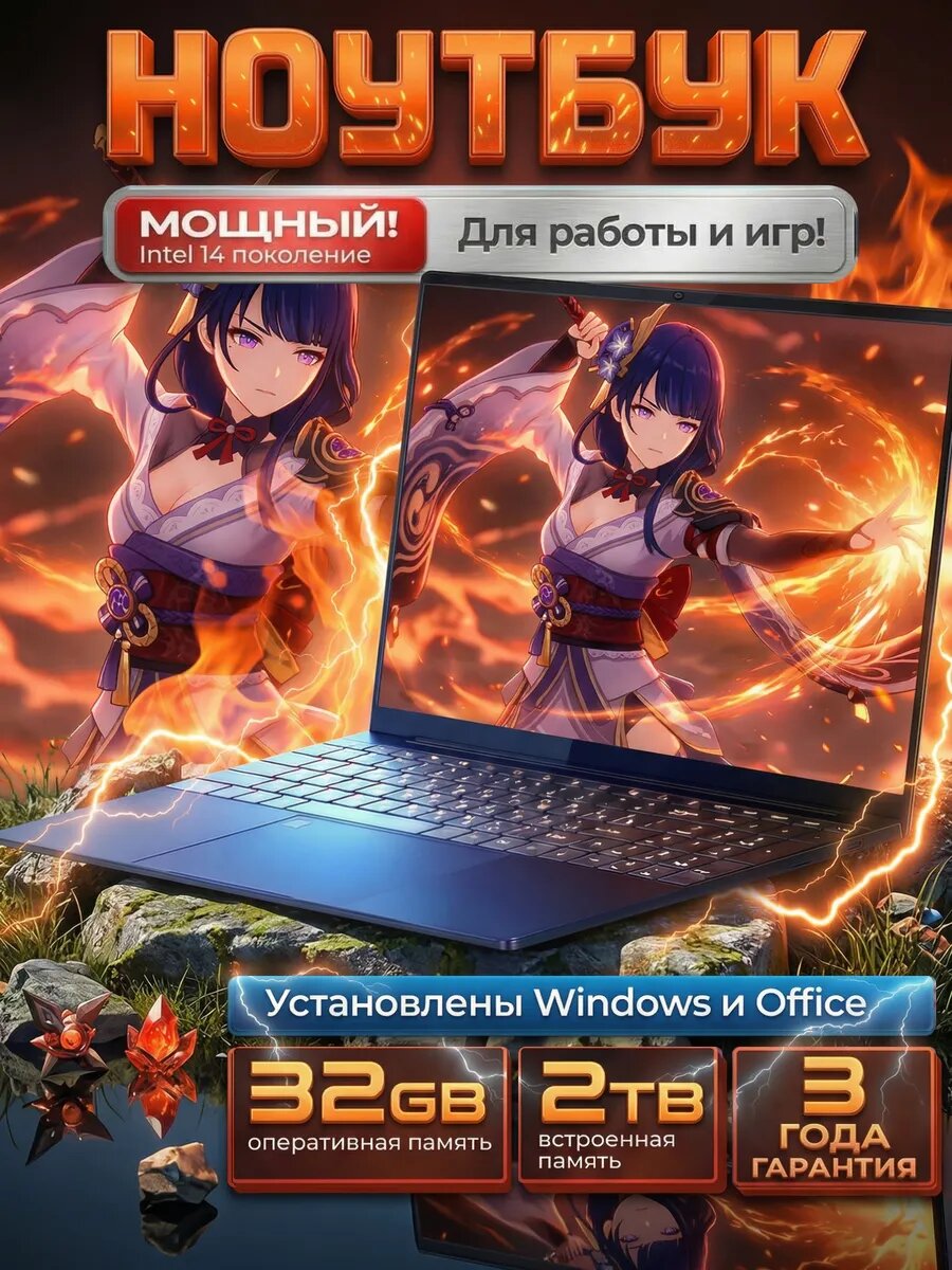 Ноутбук Intel Core i7-14700HX, 32GB RAM, 2048GB SSD, 2026 + Windows, Office