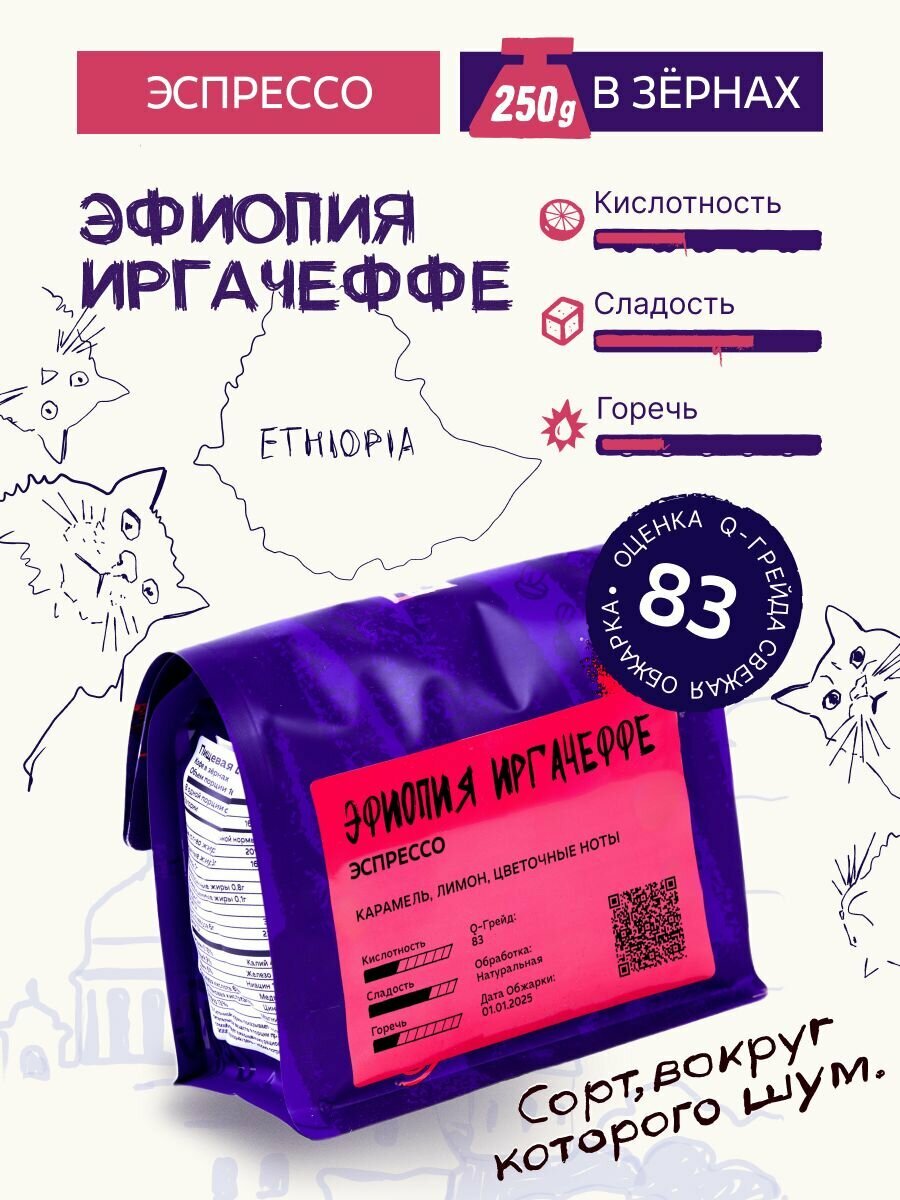 Кофе в зернах Мануфактура Кофе "Эфиопия Иргачеффе" 4Gr, 250 гр, средняя обжарка, натуральный продукт