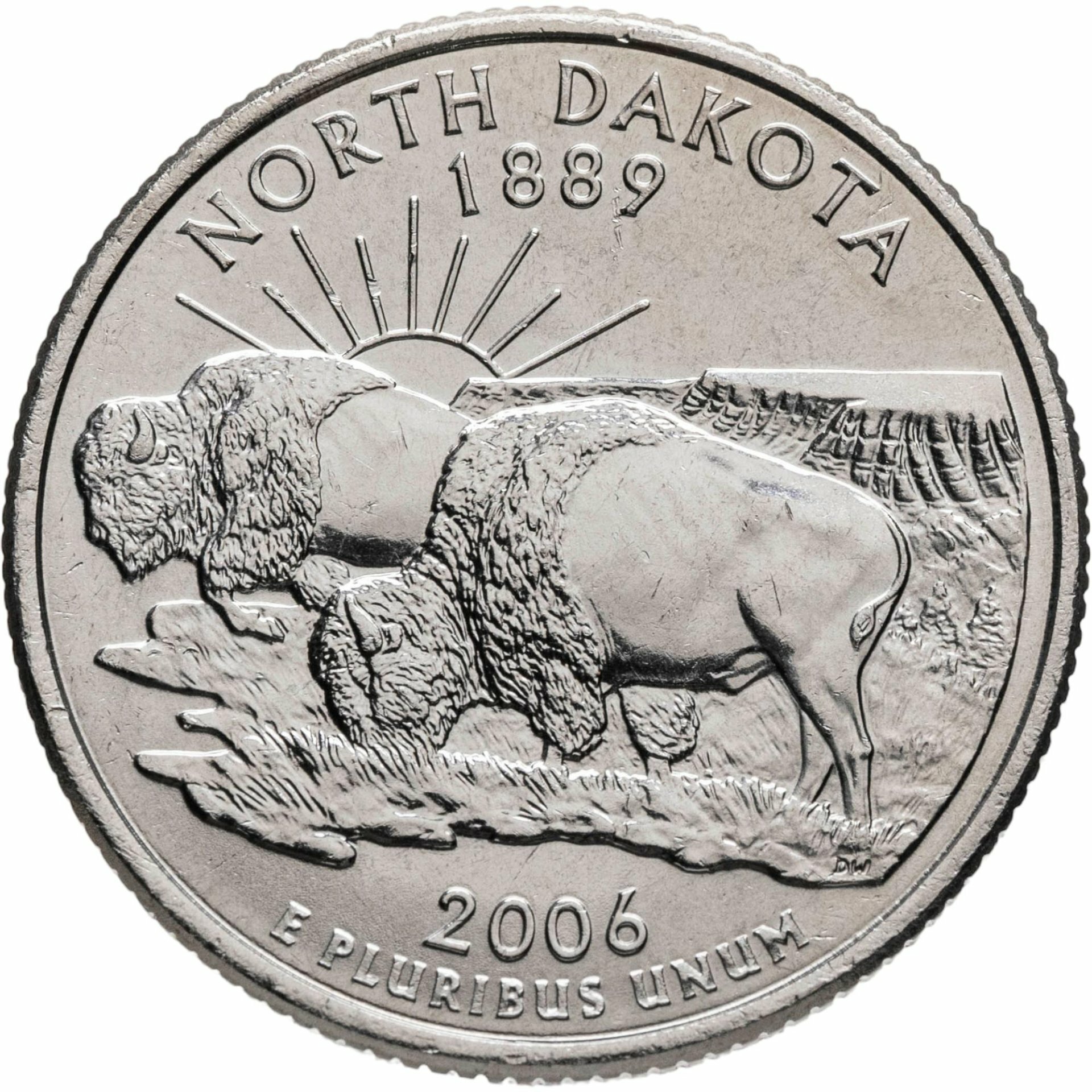 США 25 центов квотер, 1/4 доллара, quarter dollar 2006 D Квотер штата Северная Дакота знак монетного двора: "D" - Денвер, Медь, в сохранности UNC