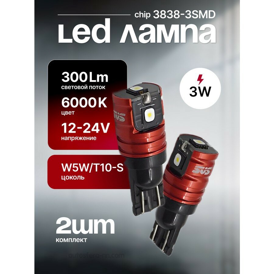SVS 0240433056 Светодиодные автолампы SVS W5W/T10-S12-24V/3W/6000K/300Lm/Chip 3838-3SMD OSRAM CANBUS SVS 0240433056
