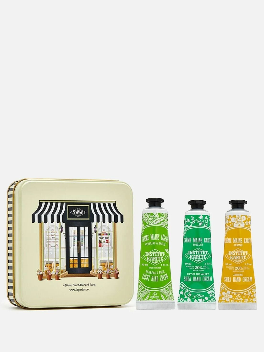 Institut Karite - Набор из 3 кремов для рук Shea Hand Cream 3х30 мл (Rose Mademoiselle.Jasmin.Muguet)