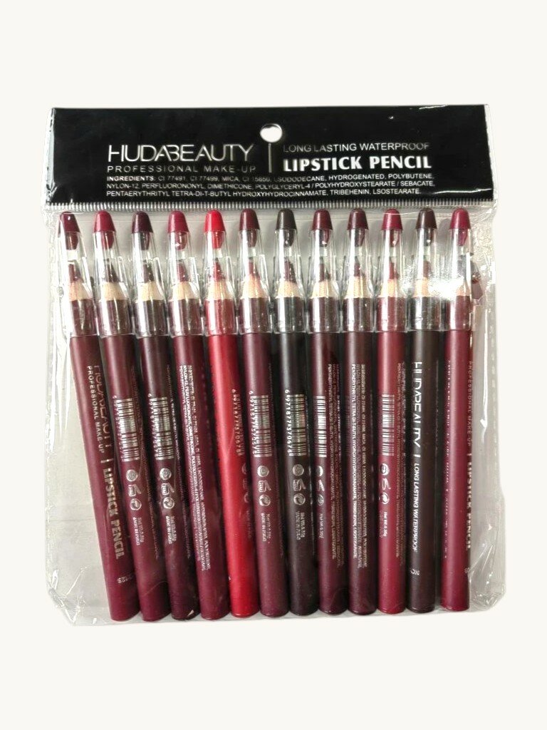 Long Lasting Waterproof LIPSTICK PENCIL, HUDABEAUTY (Водостойкий карандаш-помада для губ с точилкой), уп. 12 шт.