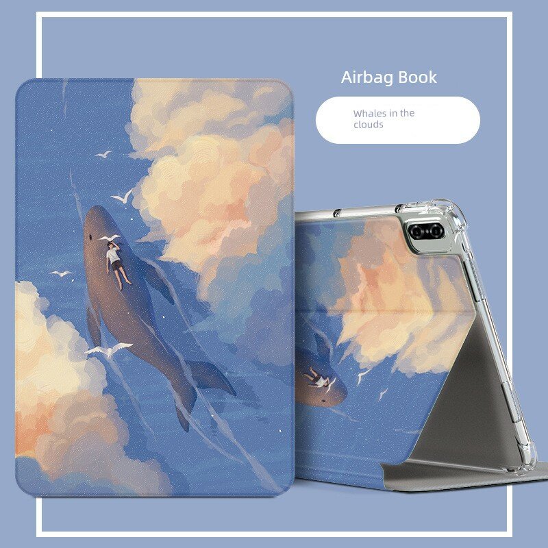 Амортизирующий книжный чехол для 11-дюймового планшета Lenovo, дизайн «Кит в облаках»