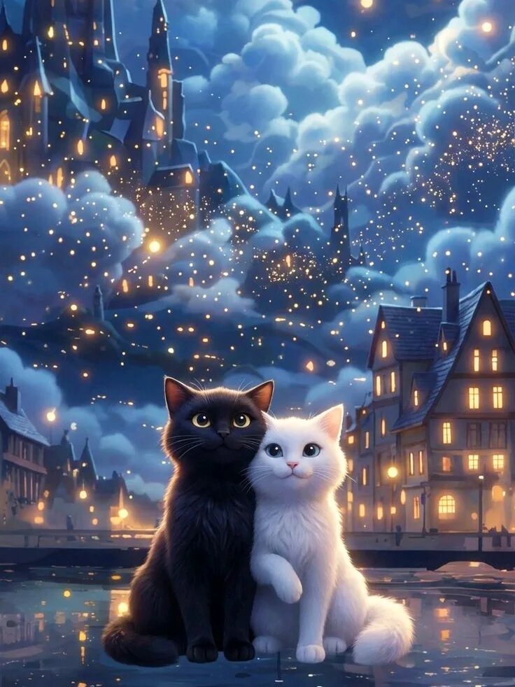 Алмазная вышивка "Кошачий замок", 40x50 см, Full Round
