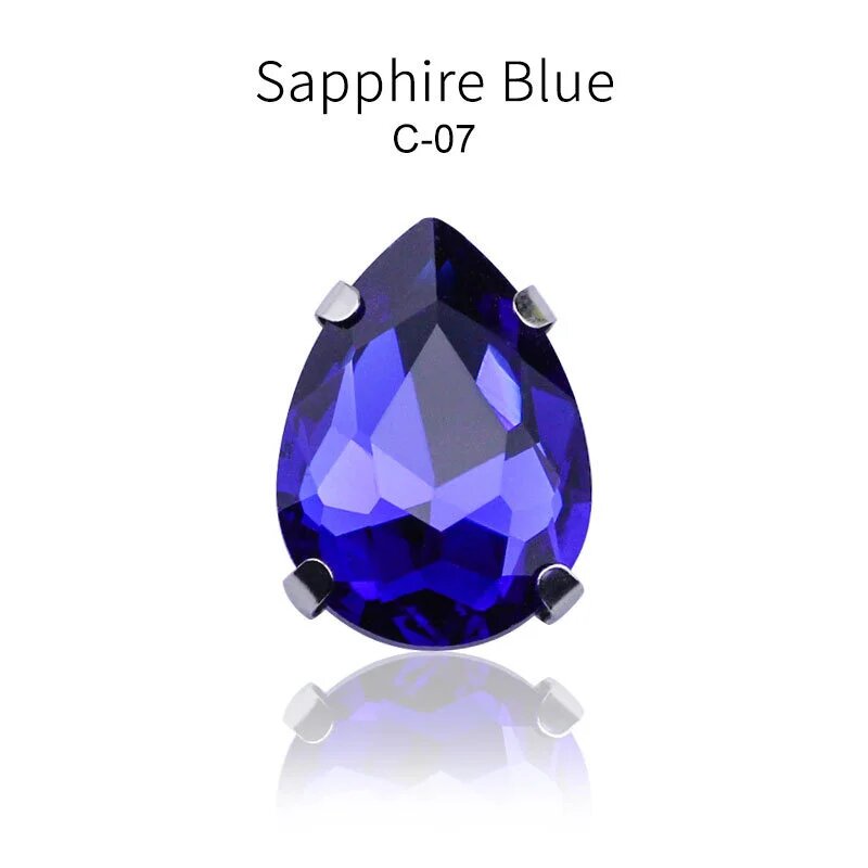 Стеклянные стразы-капли Sapphire Blue, Синий, 07