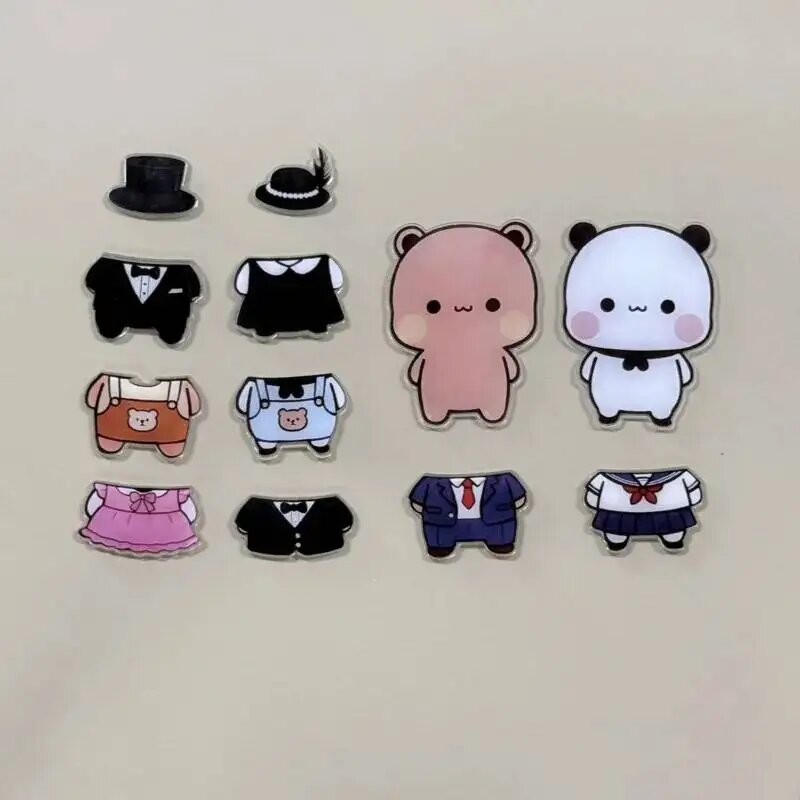 Магниты на холодильник Kawaii Yier Bubu: милые аниме-панда-медведи Бубу и Дуду в нарядах, декоративные наклейки для дома, подарок