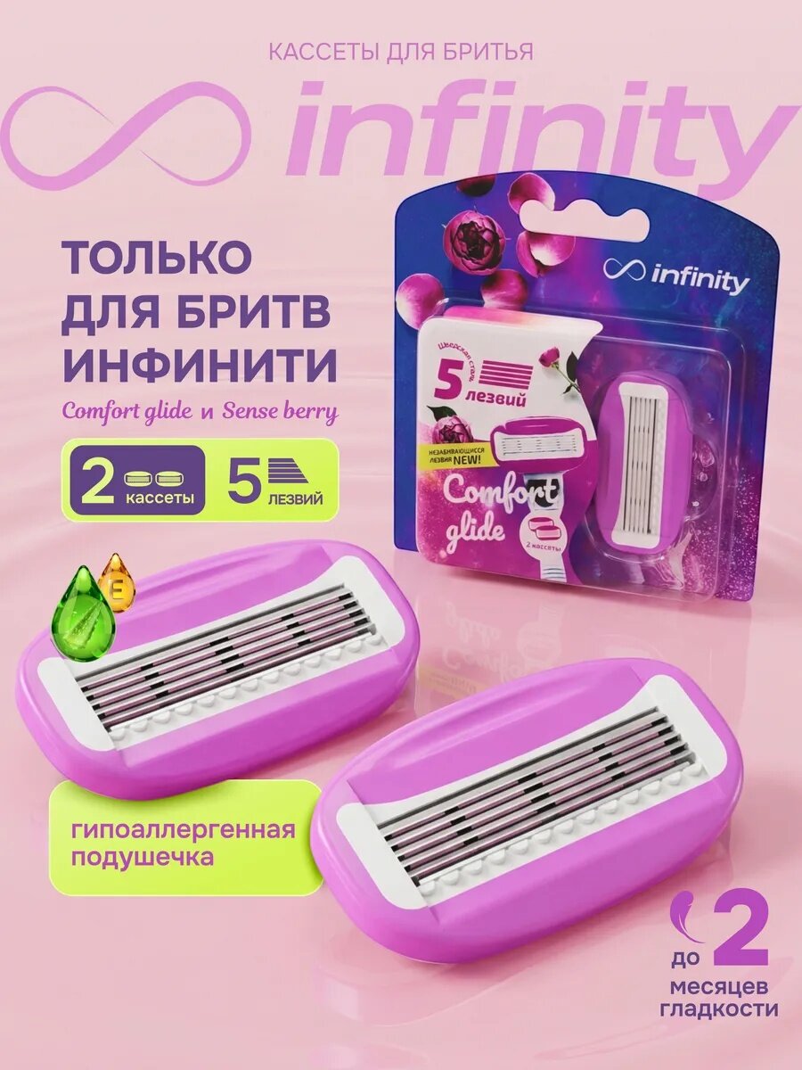 Кассеты для бритья женские сменные INFINITY ComfortGlide 2 шт, 5 лезвий