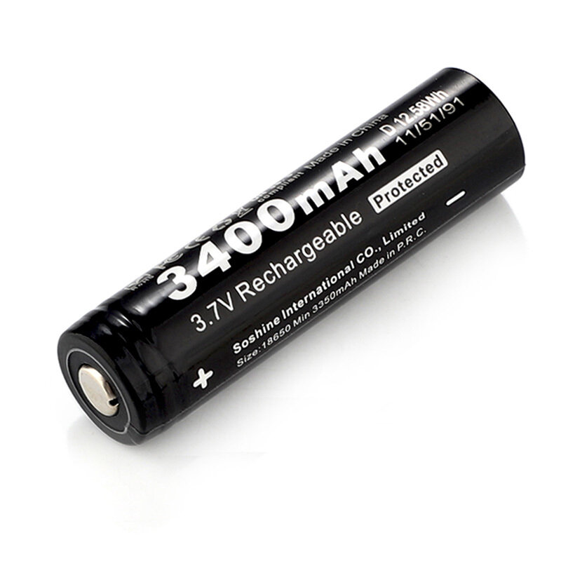 Аккумулятор Li-Ion Soshine 18650P 3,7 V - 3400 mAh 3.4/Li18650 перезаряжаемый (с защитой)