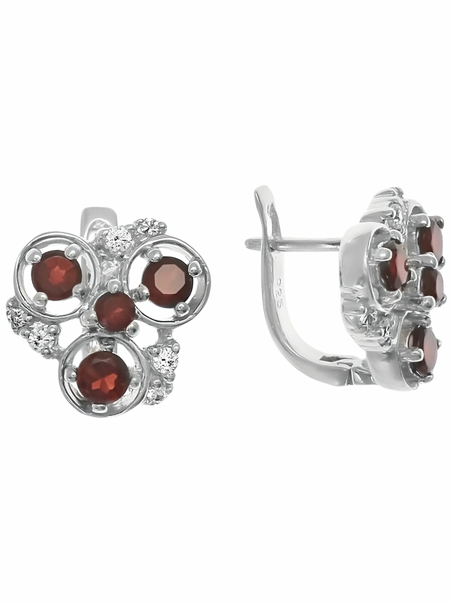 Серьги, серебро, 925 проба, родирование, фианит, гранат