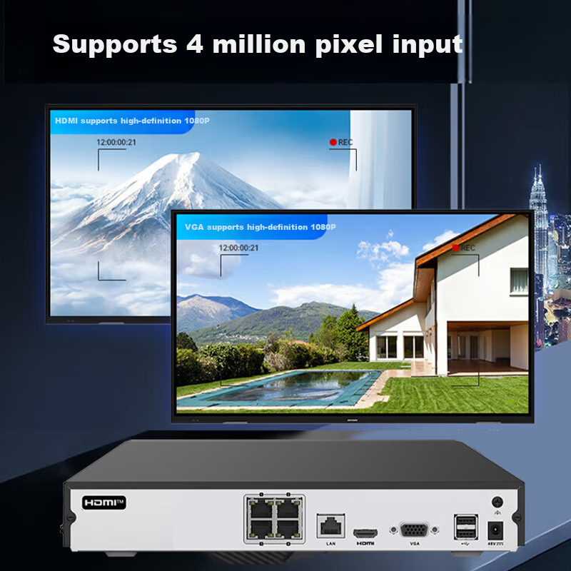 HIKVISION 4-канальный NVR с питанием по Ethernet и кодированием H.265 для мобильного доступа Цвет：Питание по Ethernet