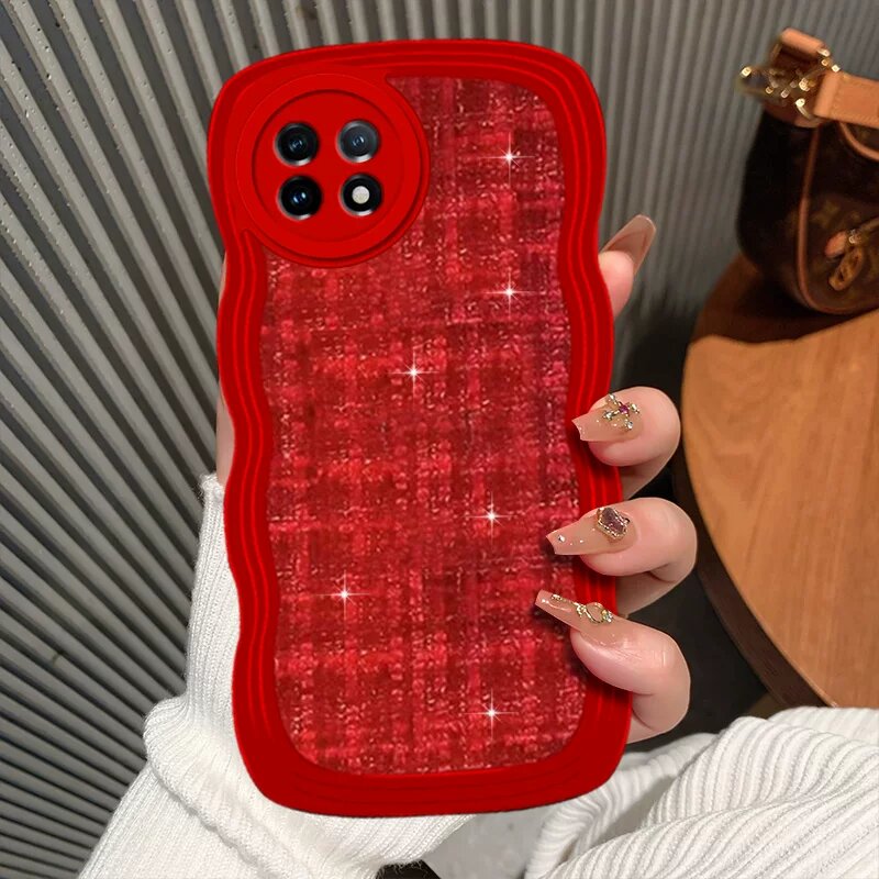 Чехол в стиле шанель с волновым узором для OnePlus Nord CE3, красный цвет