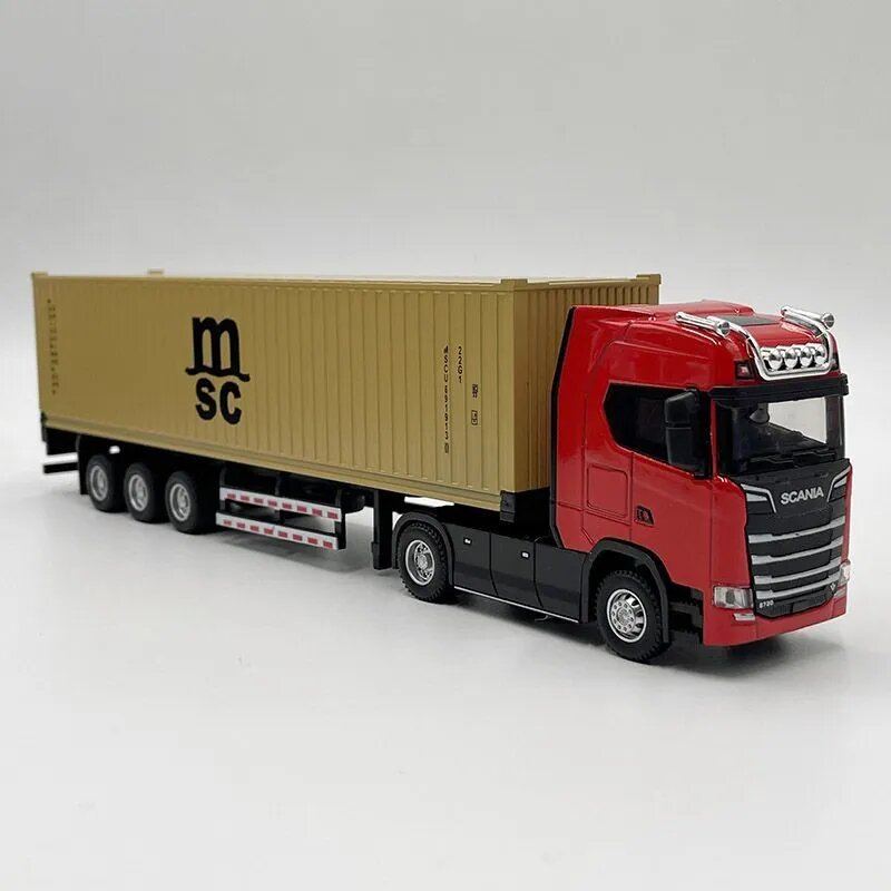 1:50 Литая модельная игрушка Scania S730 Трактор с контейнером, с акустическими и световыми подарками для детей