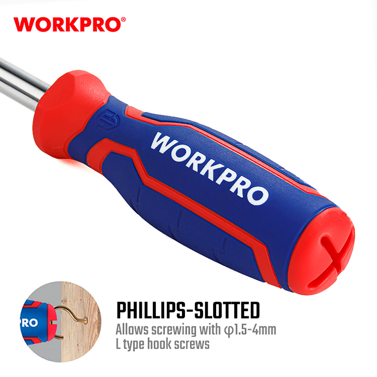 Отвертка для бит 6 в 1 "Workpro" WP221046 и две двухсторонние биты — фото 1
