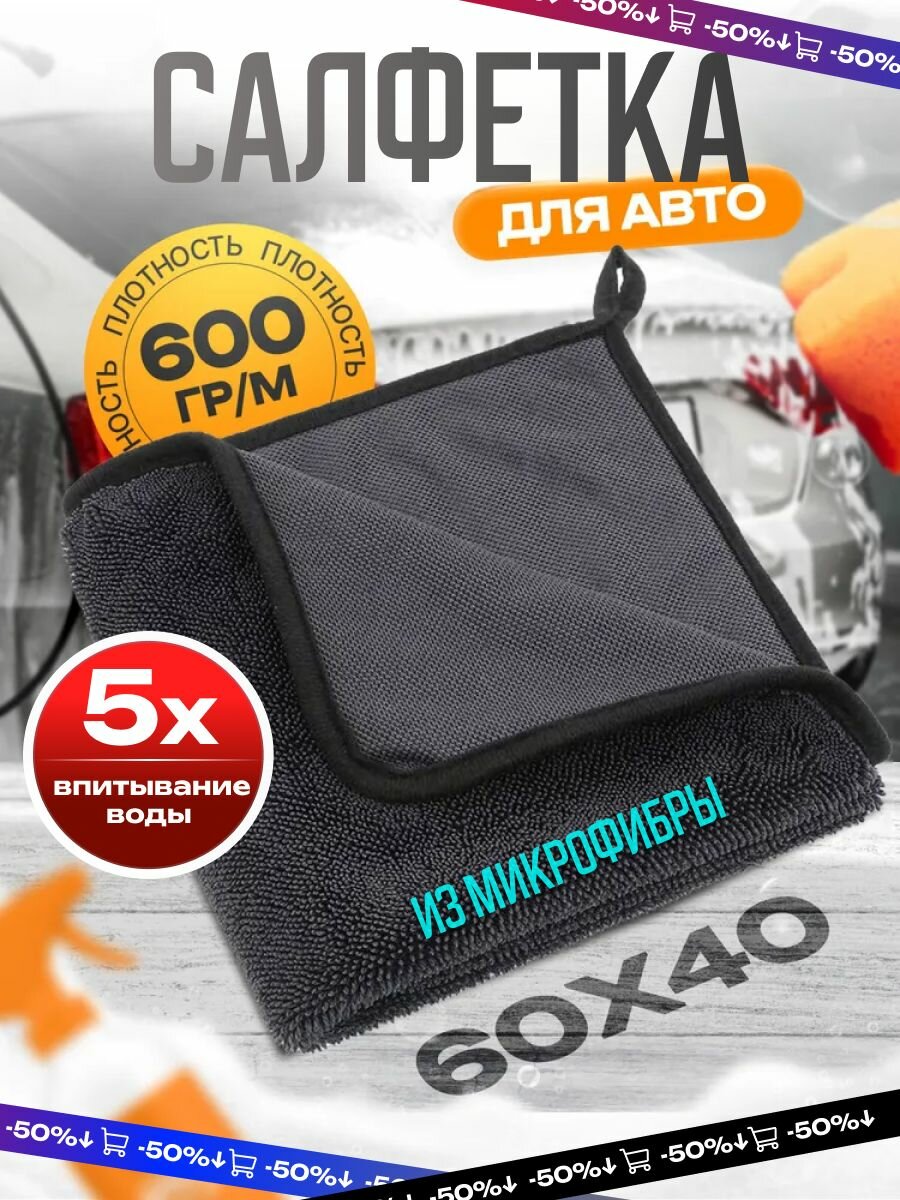 Микрофибровая тряпка для автомобиля — сушка, полировка стекол, кузова и салона, не оставляет ворса и разводов