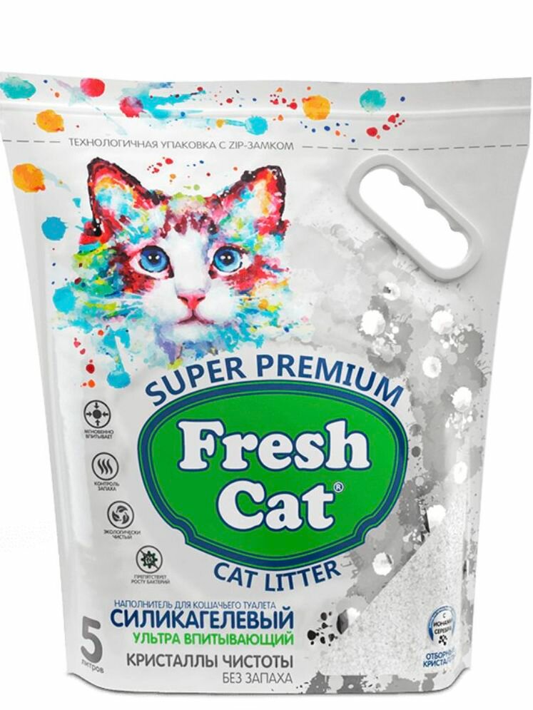 Впитывающий силикагелевый наполнитель Fresh Cat Кристаллы чистоты 5л