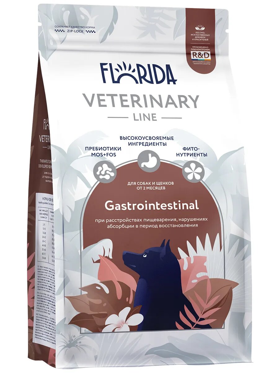 Корм сухой Florida Veterinary Line Gastrointestinal для собак и щенков при расстройствах пищеварения, 1 кг