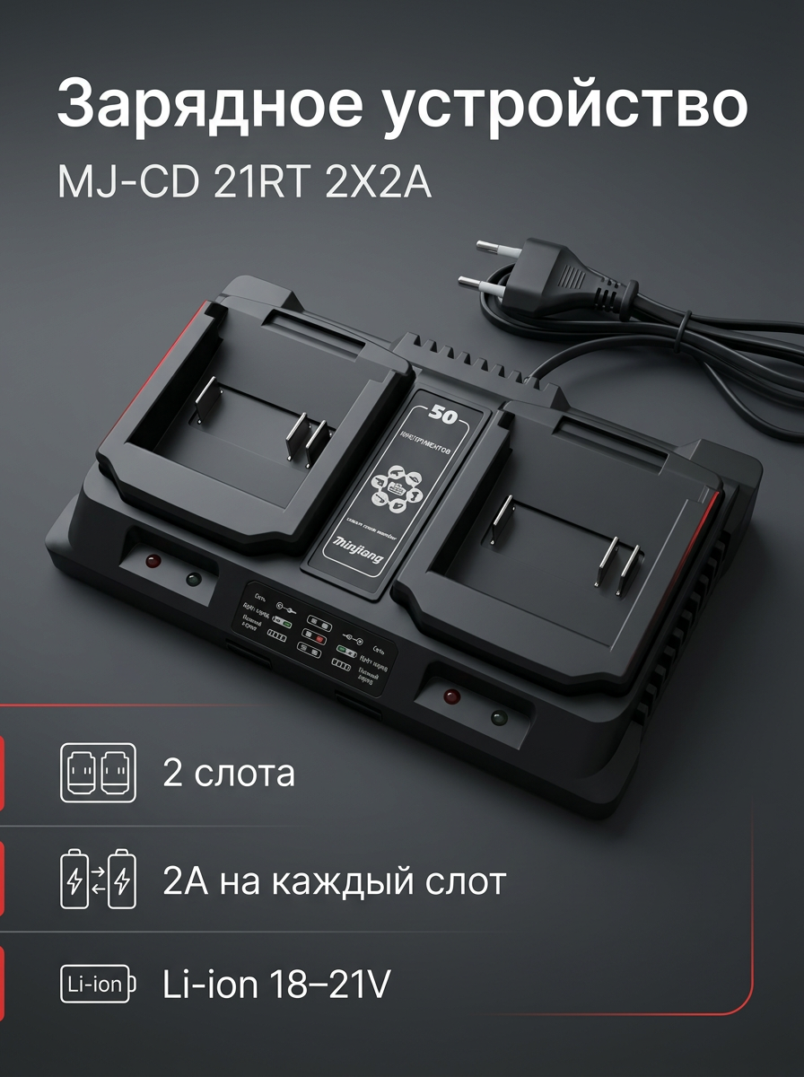 Зарядное устройство для аккумуляторов на 2 слота MJ-CD21RT 2X2А Minjiang