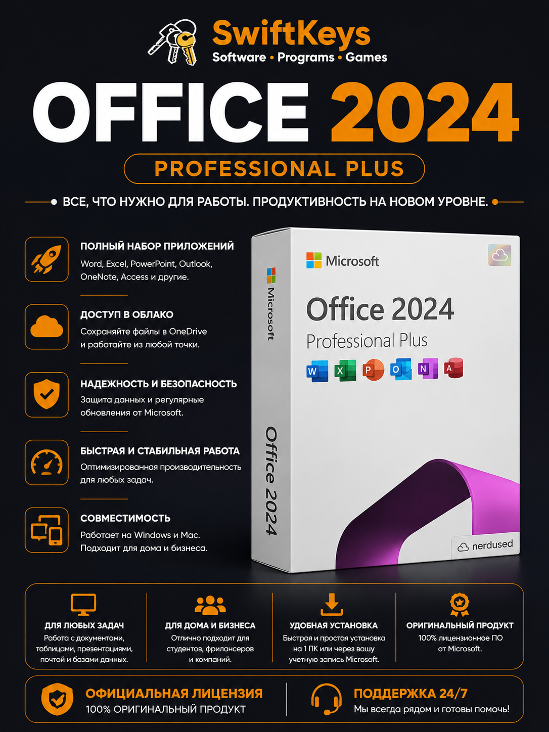 Microsoft Office 2024 Professional Plus LTSC Электронный ключ активации Бессрочная лицензия