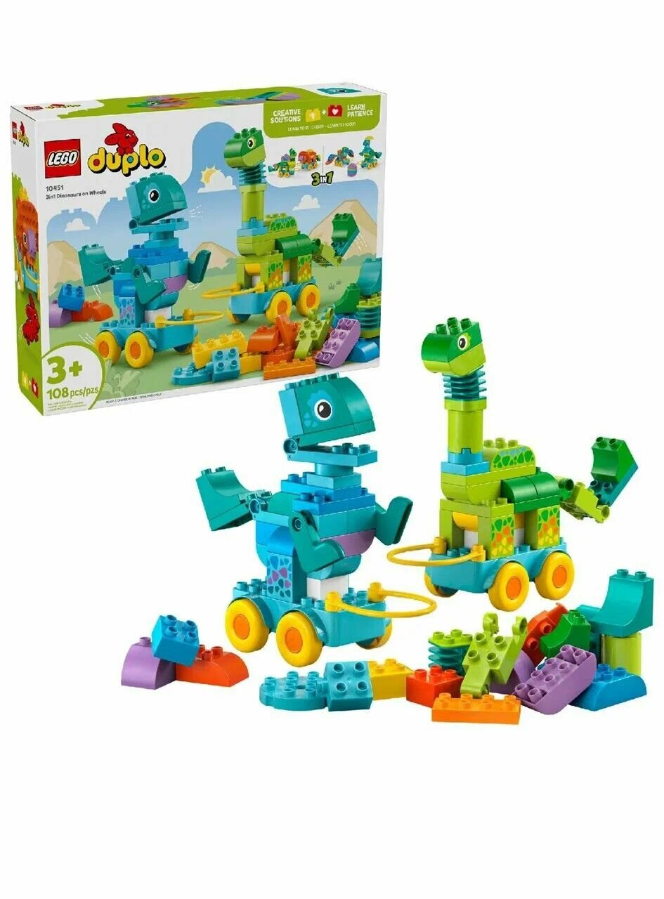 10451(N) Конструктор LEGO DUPLO Dinosaurs on wheels 3 in 1 Динозавры на колесах, 108 дет.