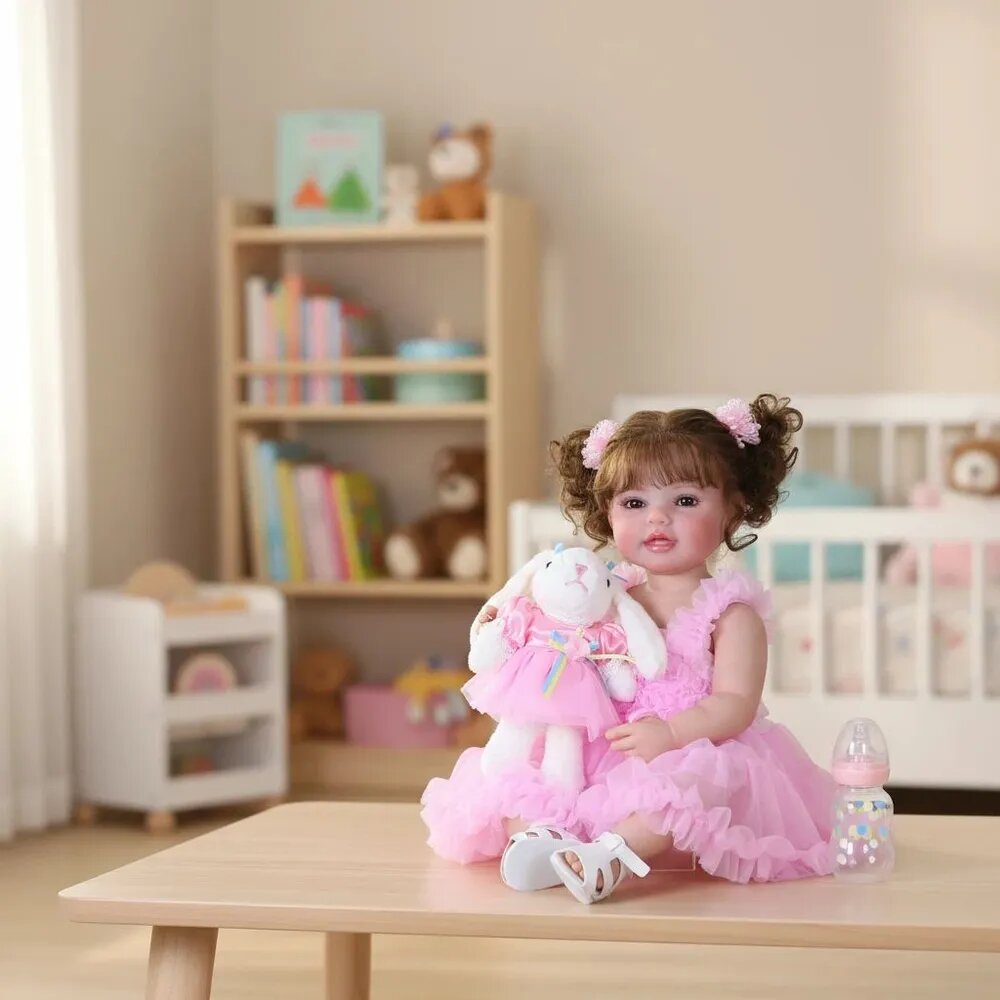 22-дюймовые куклы Reborn Baby, силиконовая девочка с розовым платьем, подарок на день рождения и Рождество