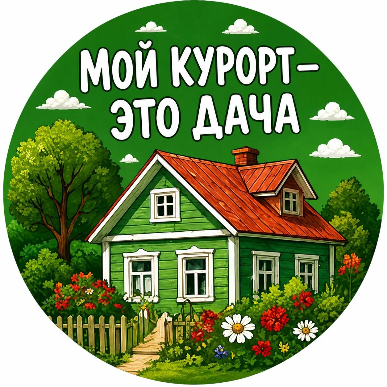 Значок круглый 37мм "Мой курорт - это дача"
