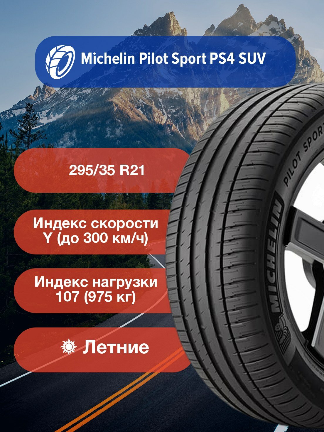 Легковые Летние Шины Michelin Pilot Sport PS4 SUV 295/35 R21 107Y-91877 для легковых автомобилей и кроссоверов