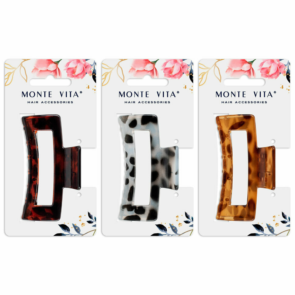 Краб для волос 8,5 см, глянцевый, ассорти, MONTE VITA (монте вита), 457003, 12 штук, 457003