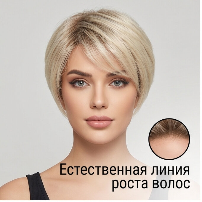 Женская короткая парикма боб, светло каштановый цвет, косая челка для повседневности