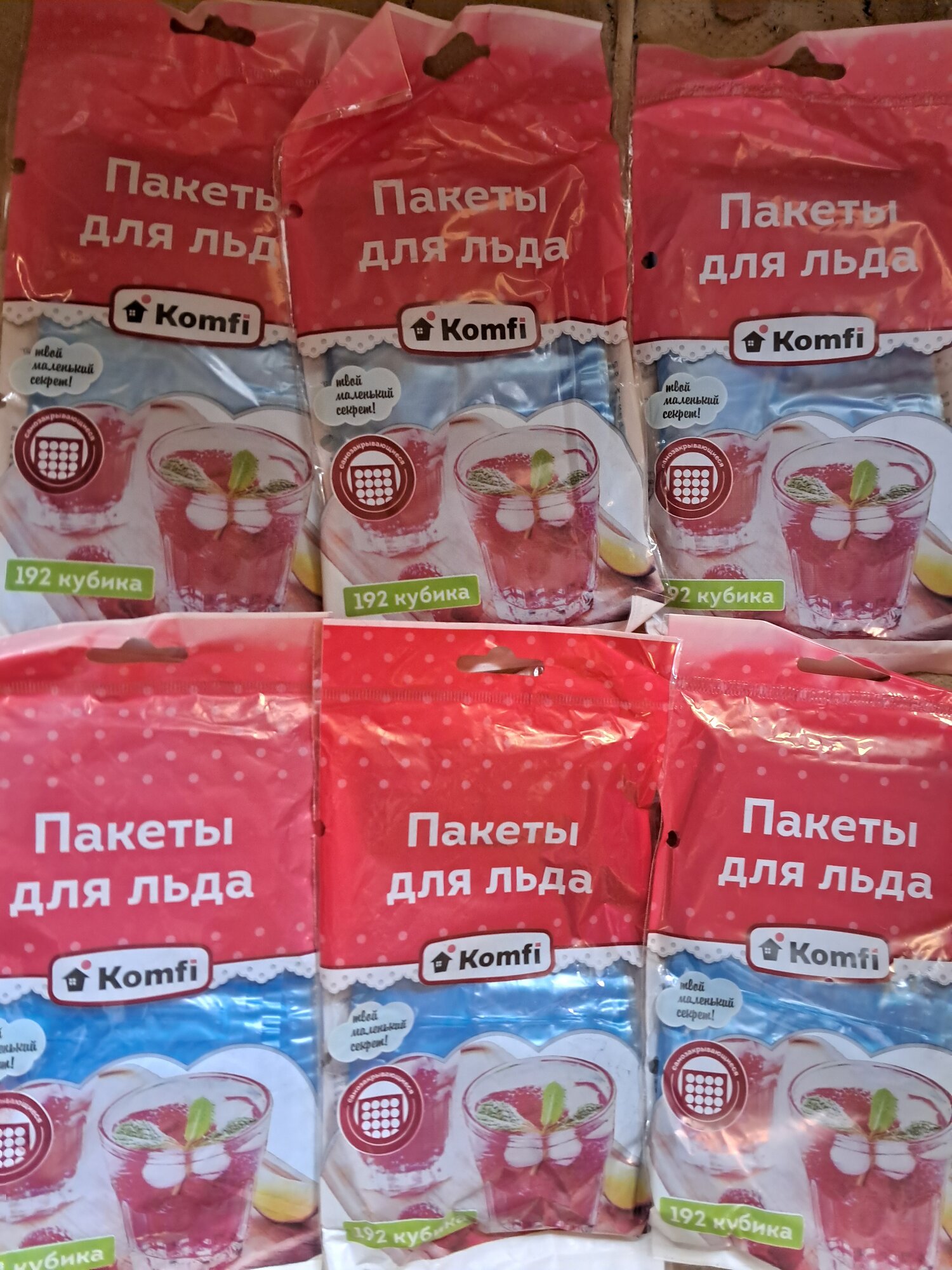 6 упаковок (набор) Пакеты для льда 192 кубика, самозатягивающиеся