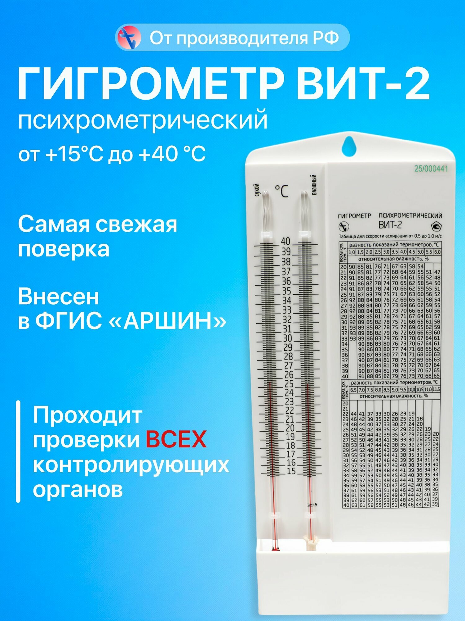 Гигрометр психрометрический с поверкой ВИТ-2 точный, производство Россия, самая свежая поверка в аккредитованной лаборатории, отгрузки напрямую со склада производителя "Первый термометровый завод"