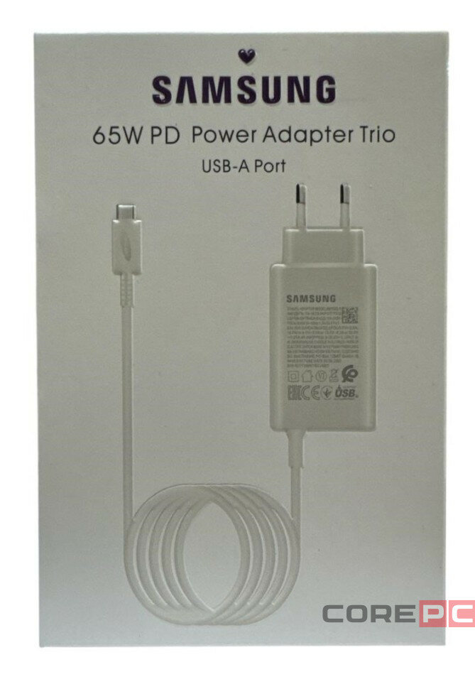 Сетевое зар. устр. для Samsung 65W 1USB с кабелем Type-C в упаковке белое (High copy)