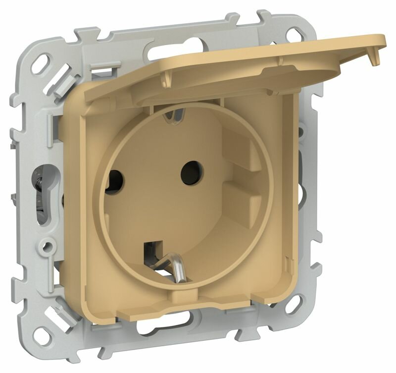 Розетка СП FLITE РСшкр11-1-44-ФлШм 16А IP44 с заземл. с защ. шторками и крышкой безвинтовое крепление механизм шамуа IEK FI-R16-16-1-44-K89