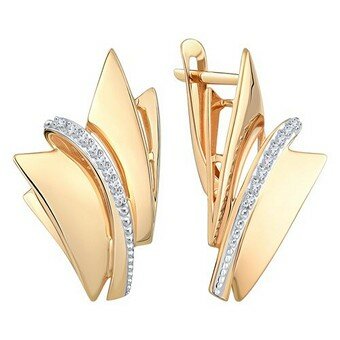 Серьги, красное золото, 585 проба, фианит