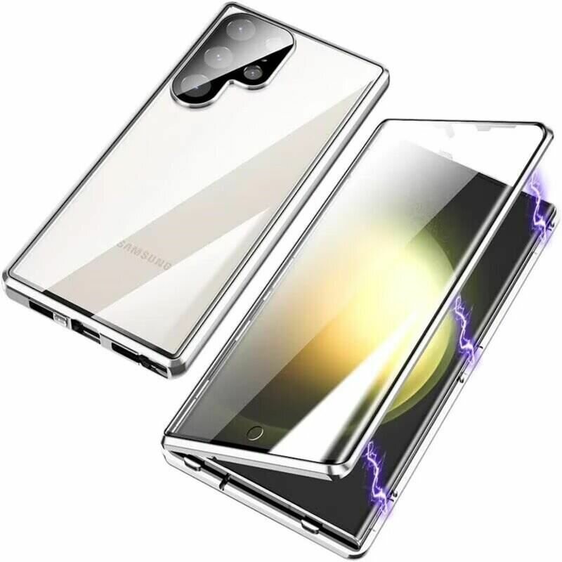 Чехол для Samsung Galaxy S25 FE (Самсунг S25 FE Чехол): с Магнитный Металлобампер, Закаленное Стекло и Защита Камеры, Чехлы для телефонов, Серебро