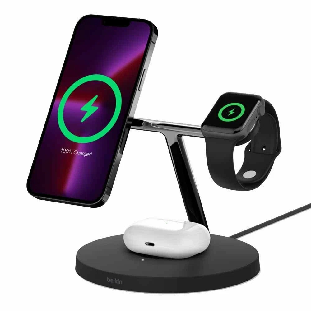 Беспроводные зарядное устройство Belkin Boost Charge Pro 3-в-1 с MagSafe, 15W черный