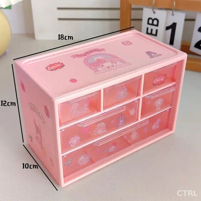 Настольный ящик для хранения MINISO с наклейками Kuromi Cinnamoroll Melody