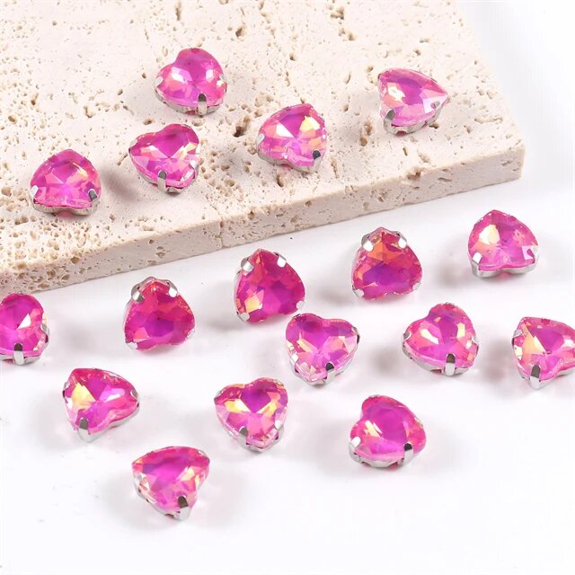 Стразы сердце стеклянные 20 шт Розовый, Rose AB