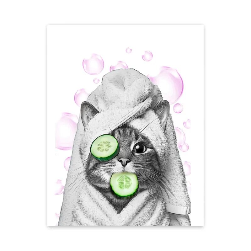 Картина на стену "Кот в спа-салоне", 20x30 см, CJ50755, изумрудный