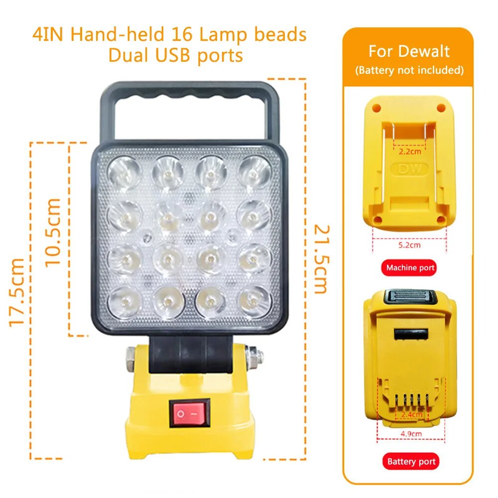 Портативный светодиодный фонарь Dewalt 18V 20V Li-ion USB 8/4/3 Светло-желтый, 4 Inch handheld