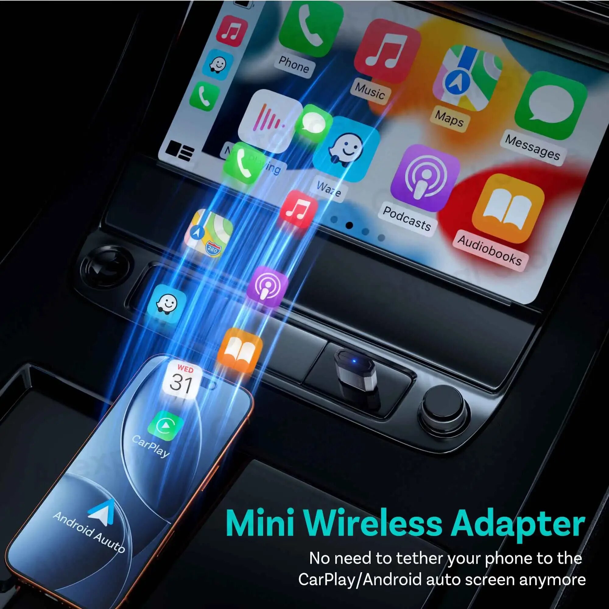 Ottocast Mini Nova Wireless CarPlay Android Auto адаптер — фото 1