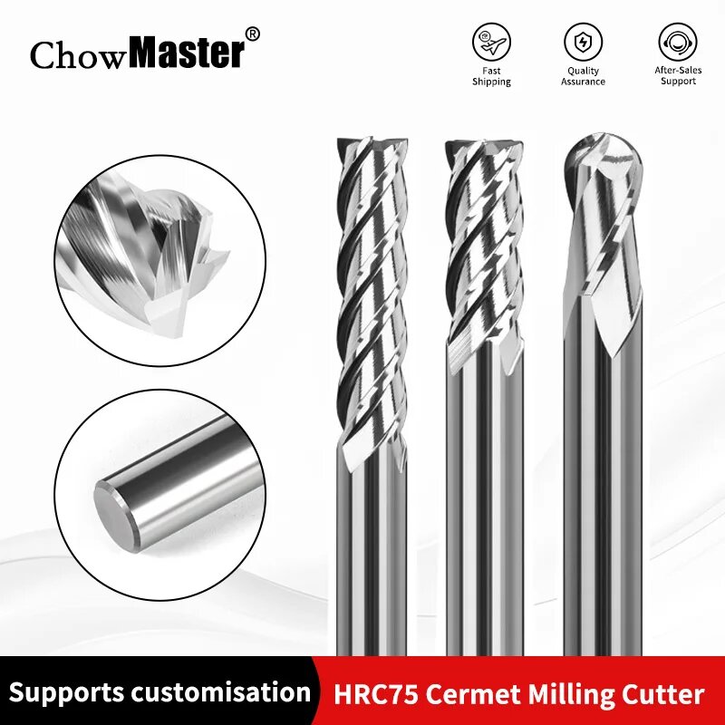 Керамическая фреза CHOWMASTER HRC75 4x10x4x50x4F, 4-зубая