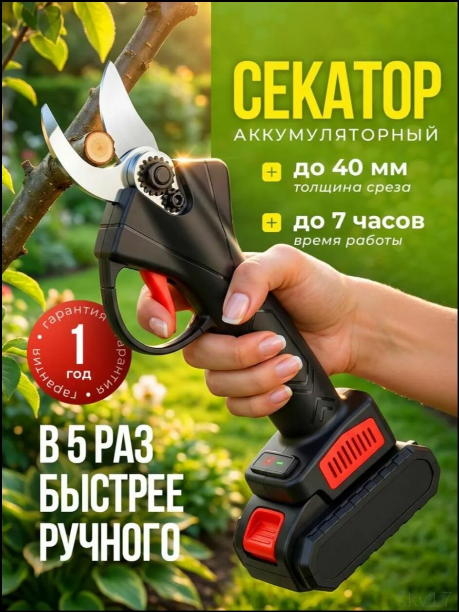 Секатор аккумуляторный садовый с 2 аккумуляторами в кейсе