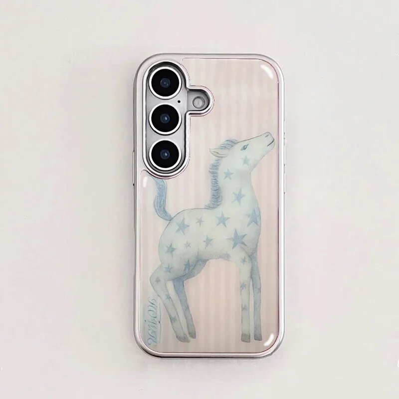 Корейский : милый чехол для телефона с полосатым рисунком пони для Samsung Galaxy S23 S24 S25 S26 PLUS ULTRA FE EDGE, с защитой от падений и клеевым покрытием