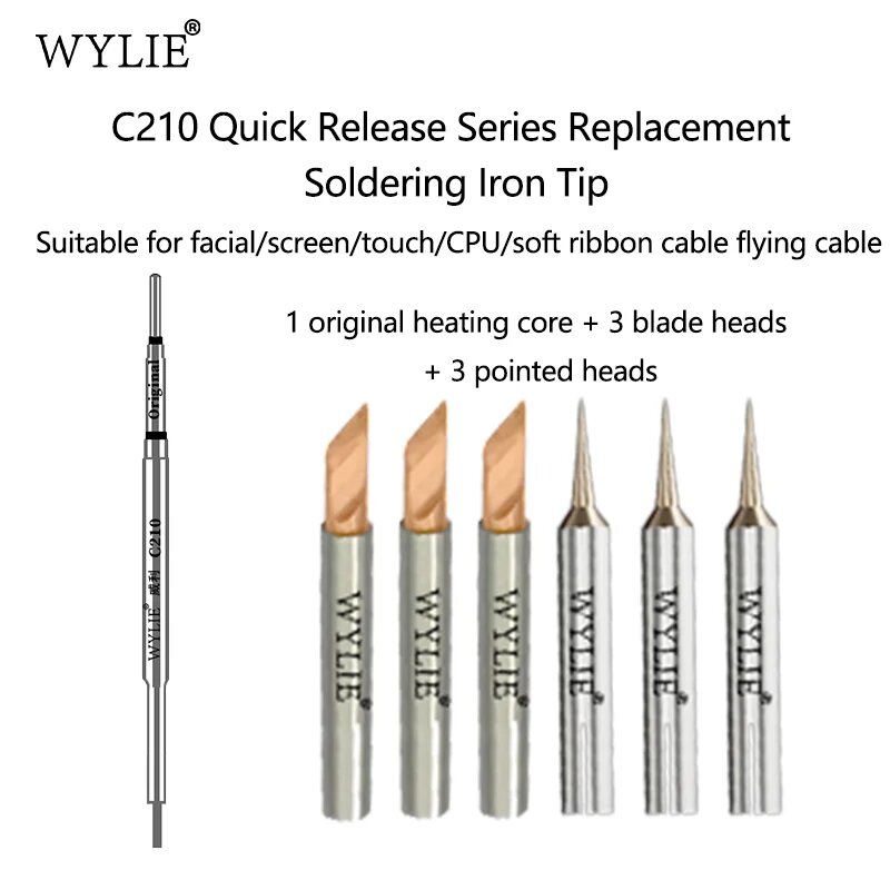 Набор Профессиональных Быстросъемных Паяльных Жал WYLIE C210 С 6 Сменными Нагревательными Элементами Для Ремонта CPU И Гибких.