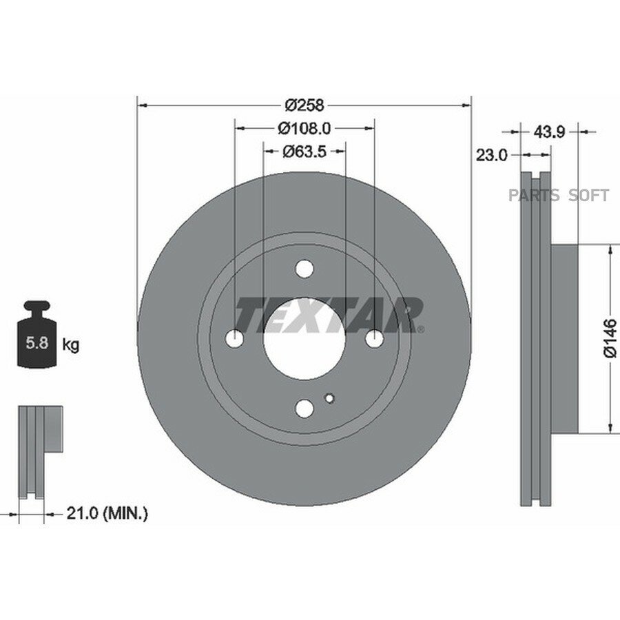 92176005 диск тормозной передний!\ Ford Fiesta 1.25-1.8TDCi 08> от официального дистрибьютора, TEXTAR, артикул 92176005