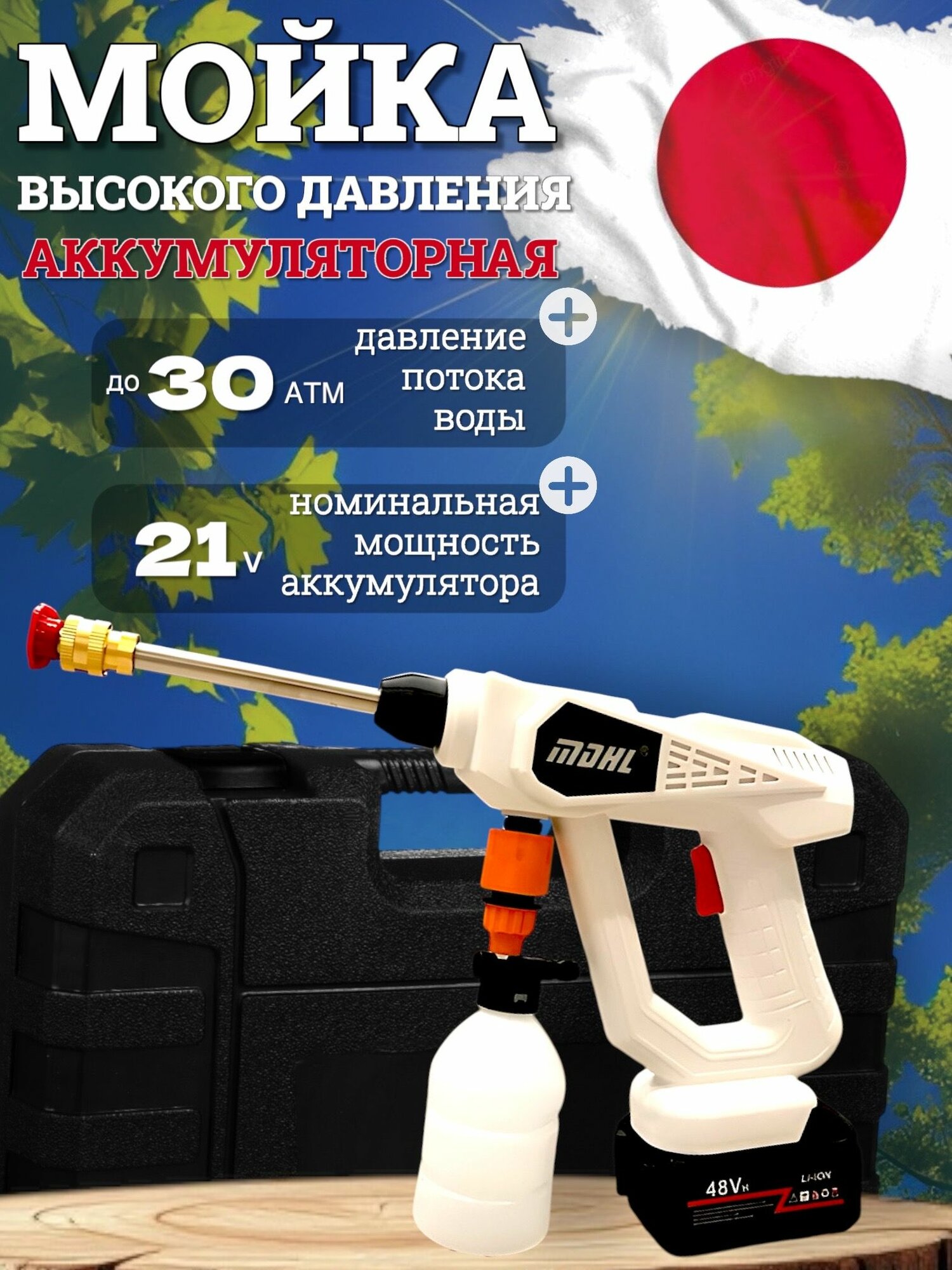 Мойка высокого давления Аккумуляторная в кейсе, Портативная автомойка с АКБ, Садовый опрыскиватель аккумуляторный, 21В