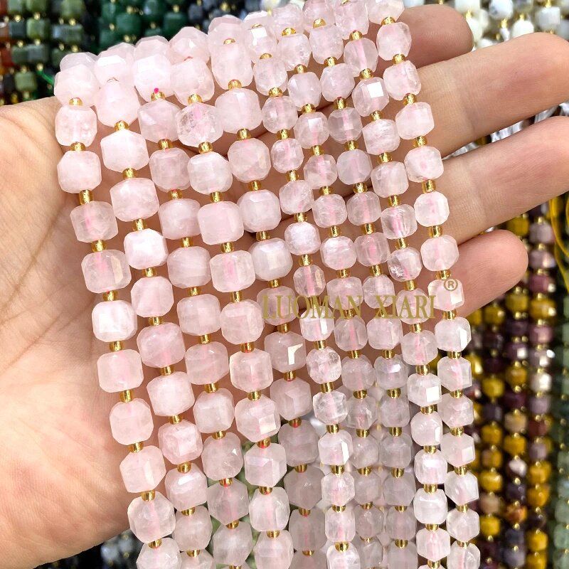 Натуральные каменные бусины Лепидолит Оникс Яшма LUOMAN XIARI 8-9 мм 8-9mm 10pcs, rose quartz